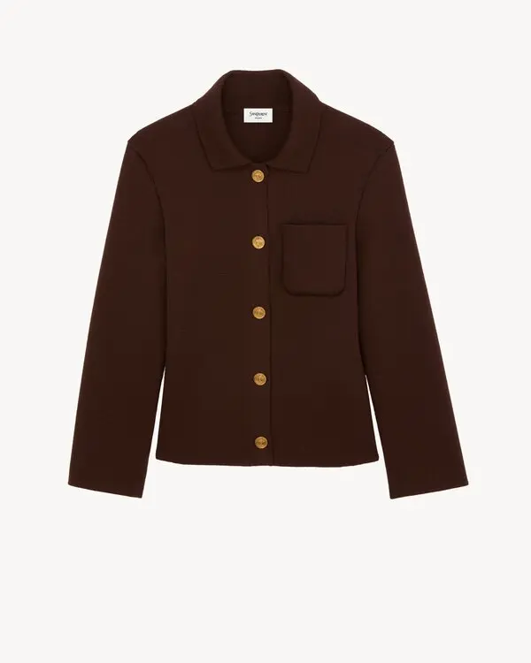 Saint Laurent Wool Polo Cardigan With Cassandre Medallion Buttons - Ebene