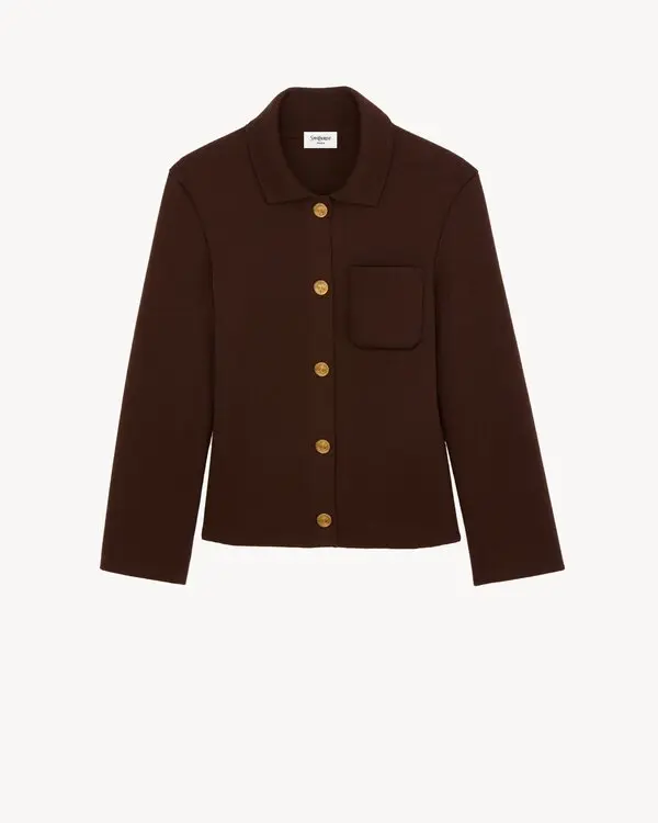 Saint Laurent Wool Polo Cardigan With Cassandre Medallion Buttons - Ebene