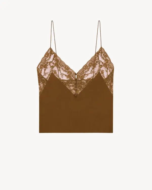 Saint Laurent Laced Camisole In Silk Crepe De Chine