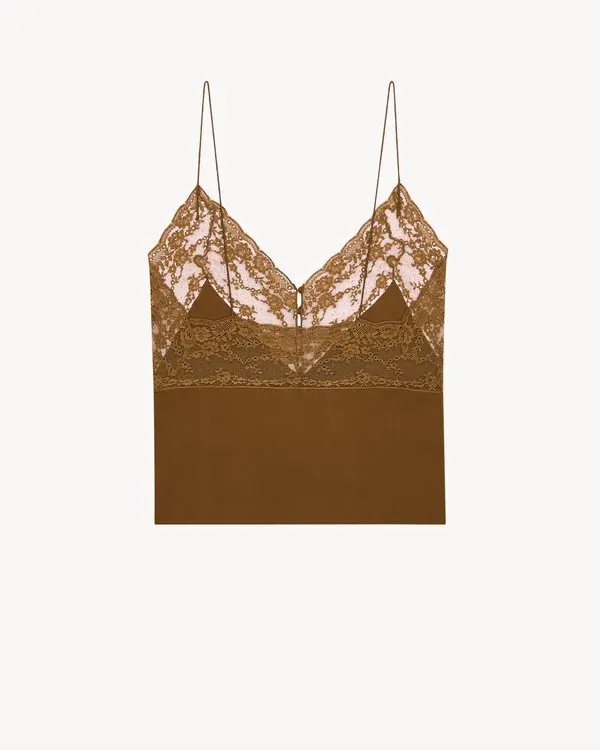 Saint Laurent Laced Camisole In Silk Crepe De Chine
