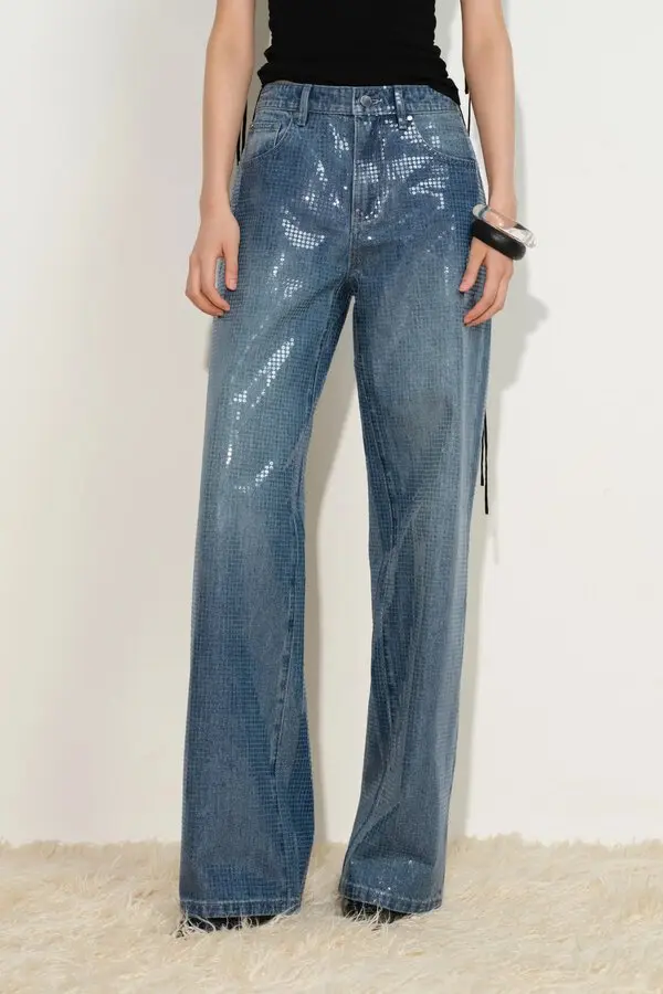 Fabrique Zia Sequin Embellished Barrel Leg Jeans