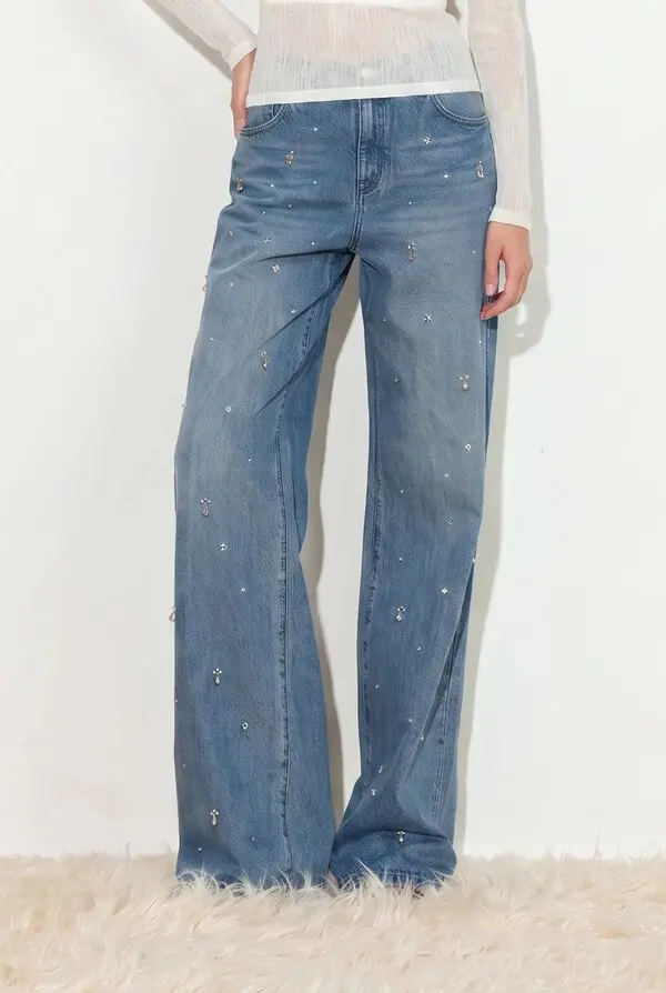 Fabrique Eleanor Crystal Embellished Straight Leg Jeans - Blue