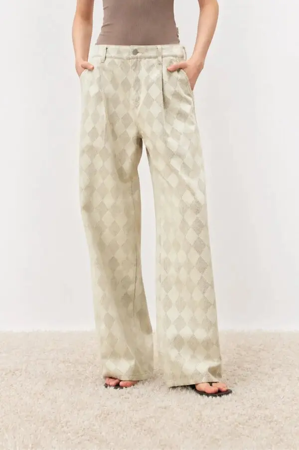 Fabrique Xuhui Argyle Wide Leg Jeans - White