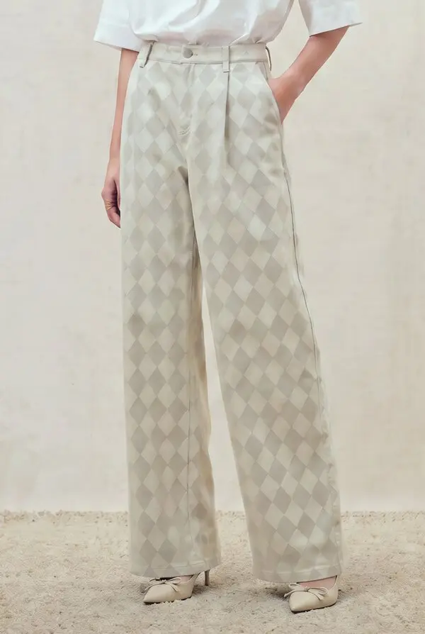 Fabrique Xuhui Argyle Wide Leg Jeans - White