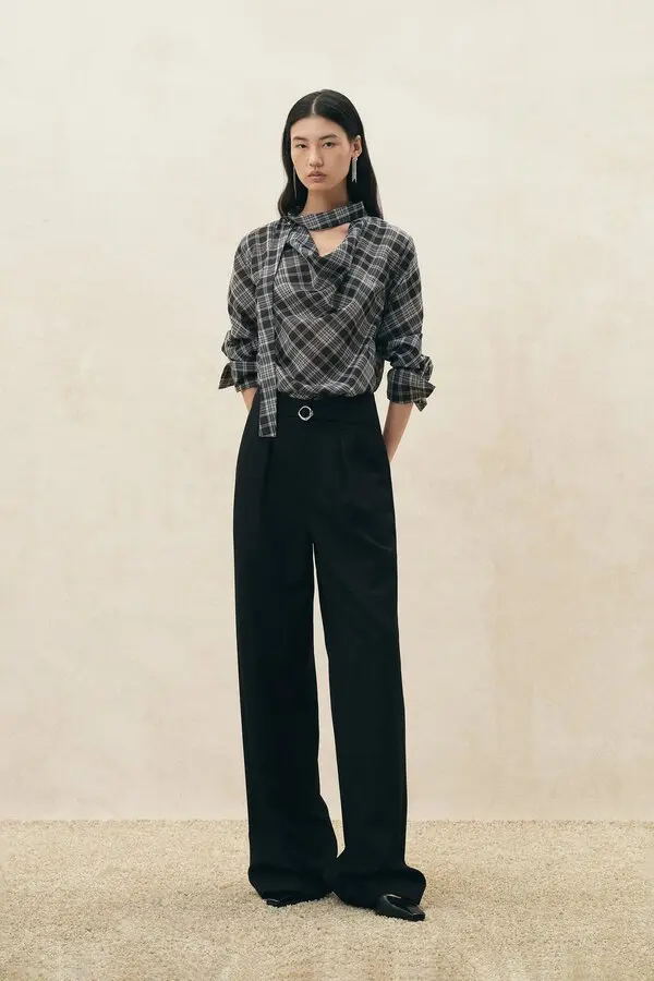 Fabrique Fern Plaid Scarf Tie Blouse