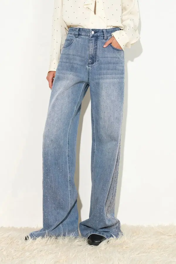 Fabrique Mia Ombré Crystal Embellished Cotton Denim Jeans