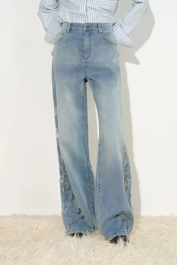 Fabrique Myla Burnout Mesh Wide Leg Jeans