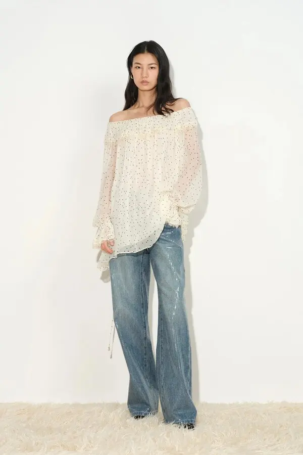 Fabrique Severine Ruffle Polka Dot Blouse