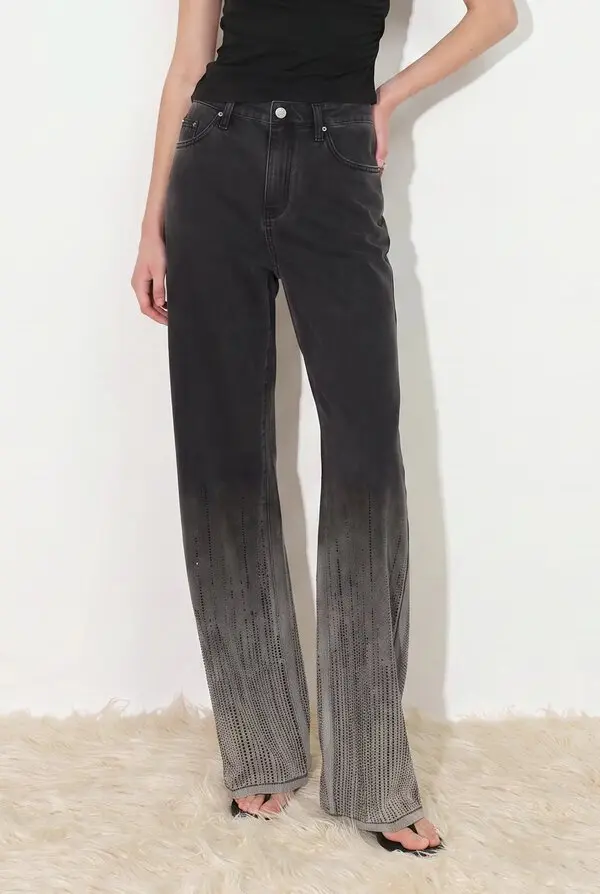 Fabrique Elara Ombré Rhinestone Wide Leg Jeans In Cotton Denim - Multicolor