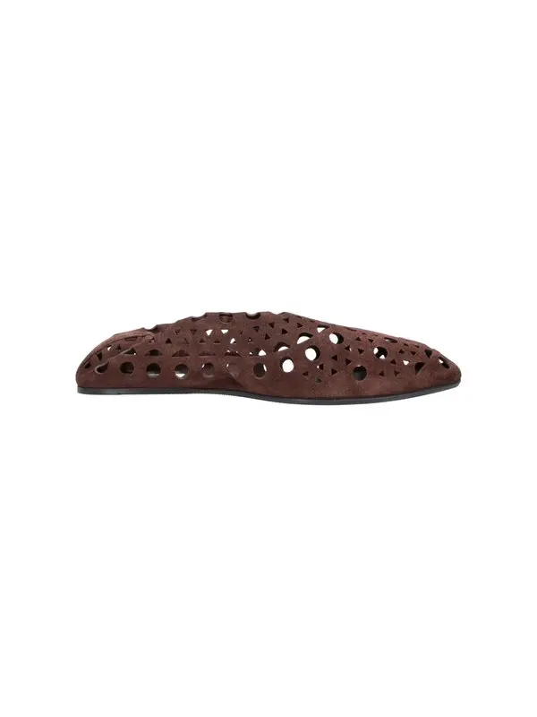 Alaïa Vienne Perforated Suede Flats - Brown