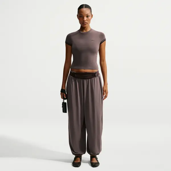 Nike Stretch Knit Flowy Pants With Cuffed Ankles - Brown