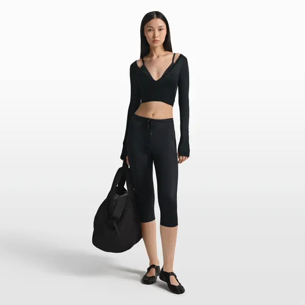 Nike Skims Satin Shine High-waisted 17" Leggings With Drawcord - Black