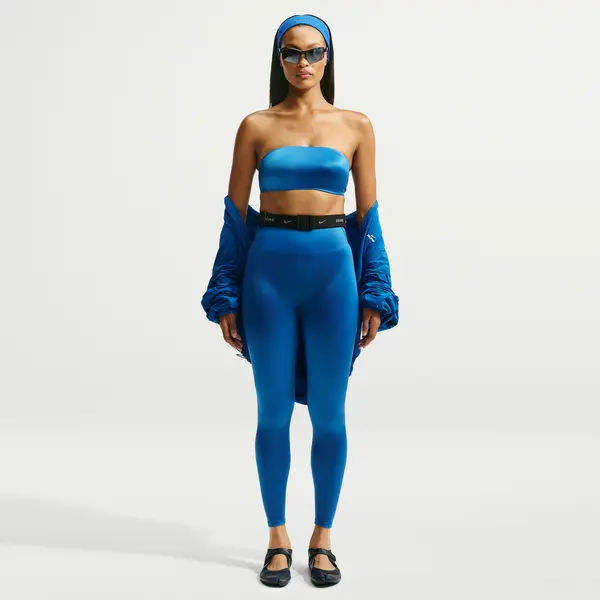 Nike Skims Satin Shine High-waisted Bonded 26" Leggings - Blue