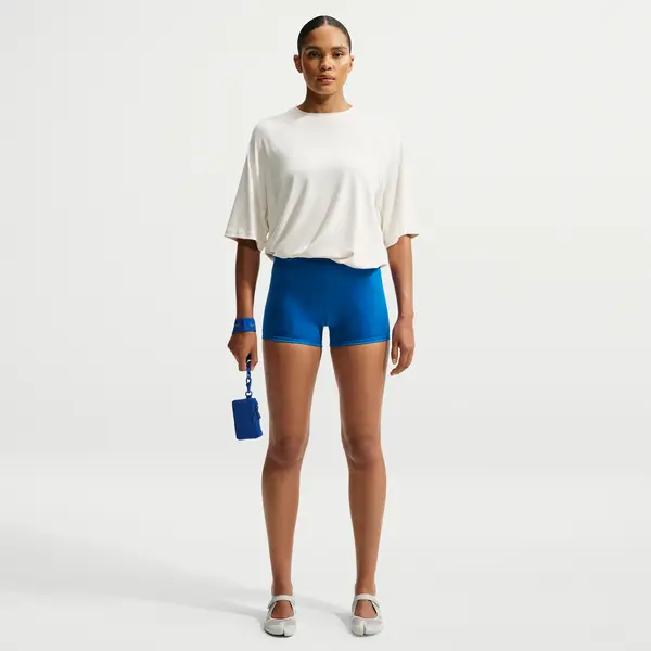 Nike Skims Satin Shine Mid-rise Boyshorts - Blue