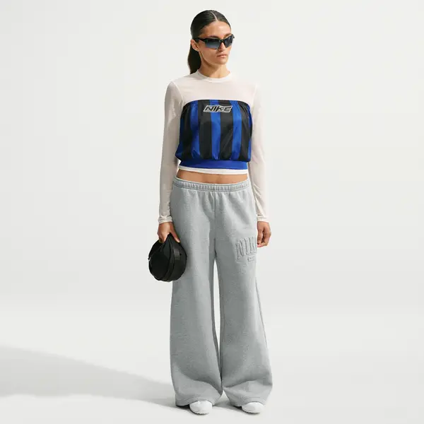 Nike Studio Fleece Medium Weight Mid-rise Wide-leg Pants - Grey