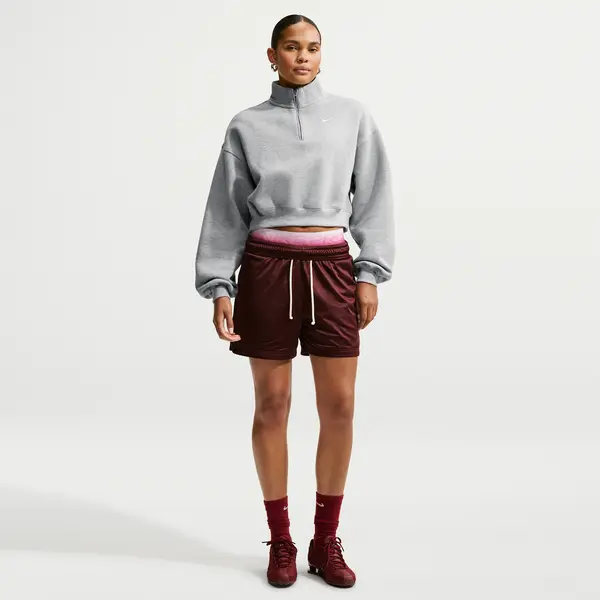 Nike Studio Fleece Medium Weight Oversized 1/4-zip Cropped Top - Grey