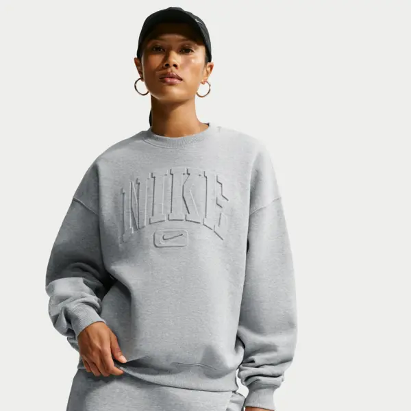 Nike Studio Fleece Oversized Embossed Crew - Grey