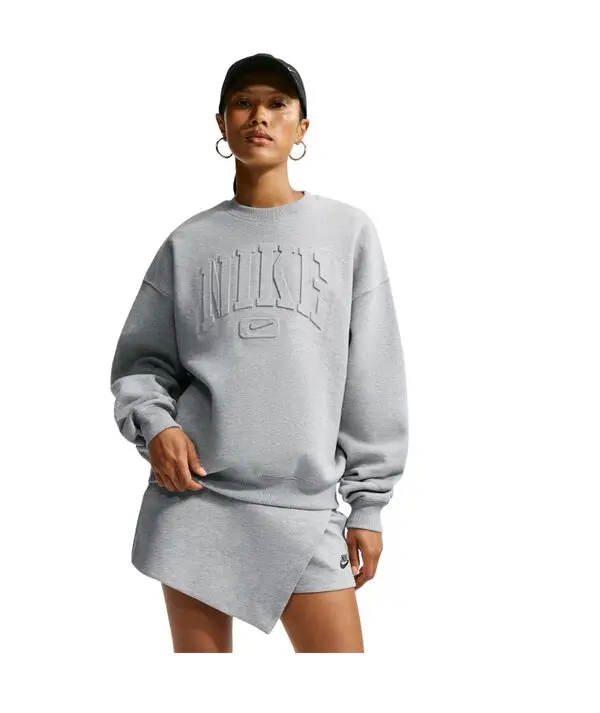 Nike Studio Fleece Oversized Embossed Crew - Grey