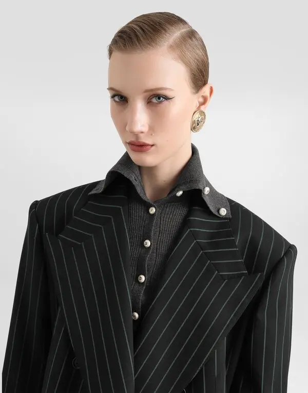 Dolce & Gabbana Double-breasted Jacket In Pinstripe Wool