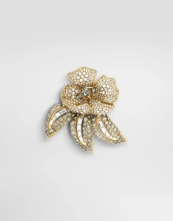 Dolce & Gabbana Flower Brooch With Rhinestones - Gold