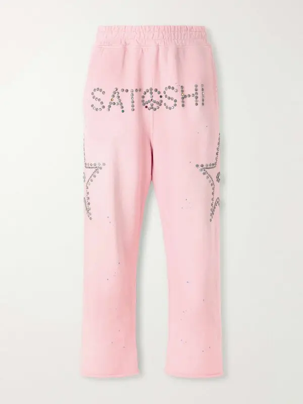 SATOSHI NAKAMOTO Wide-leg Studded Cotton-jersey Sweatpants
