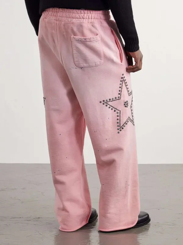SATOSHI NAKAMOTO Wide-leg Studded Cotton-jersey Sweatpants