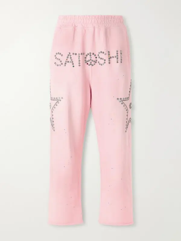SATOSHI NAKAMOTO Wide-leg Studded Cotton-jersey Sweatpants - Pink
