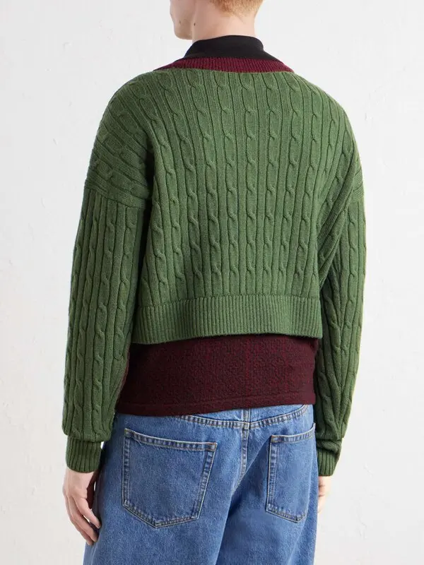 Dries Van Noten Jacquard-trimmed Cable-knit Wool And Cotton-blend Sweater
