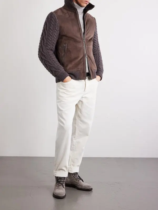 Brunello Cucinelli Shearling And Cable-knit Cashmere Jacket