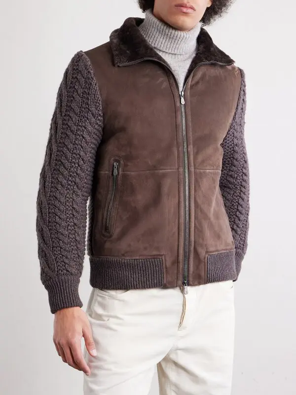 Brunello Cucinelli Shearling And Cable-knit Cashmere Jacket