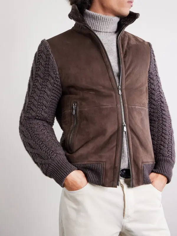 Brunello Cucinelli Shearling And Cable-knit Cashmere Jacket