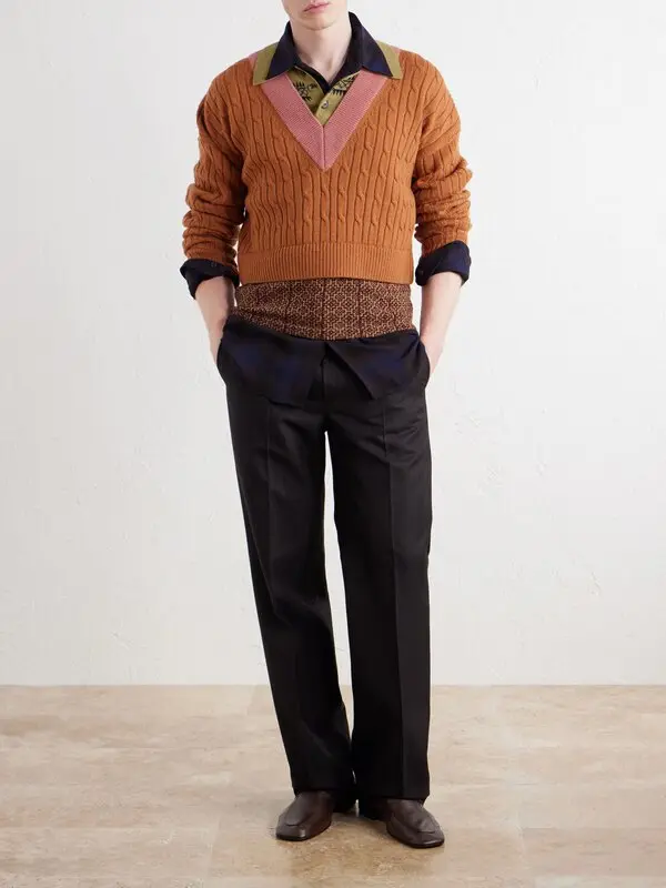 Dries Van Noten Cable-knit Wool And Cotton-blend Sweater - Orange
