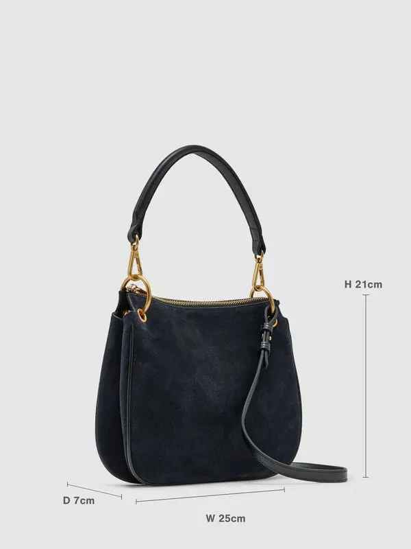REISS Colette Suede Crossbody Bag - Navy