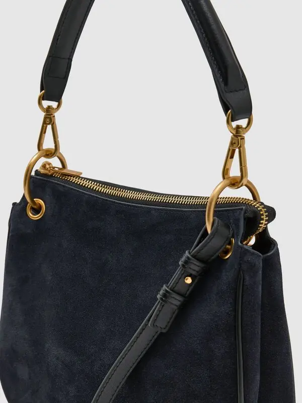 REISS Colette Suede Crossbody Bag - Navy