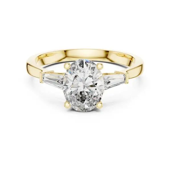 AYA FINE JEWELRY Oval Cut Lab Grown Diamond Three Stone Engagement Ring With Baguette Side Stones In 10k Gold - Yellow