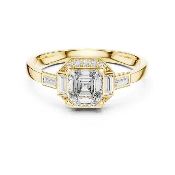 AYA FINE JEWELRY Radiant Cut Lab Grown Diamond Halo Engagement Ring In 14k Gold - Yellow