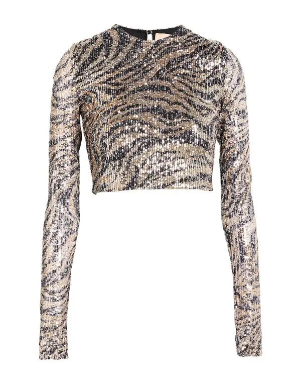 ANIYE BY Tiger Print Sequined Long Sleeve Crop Top