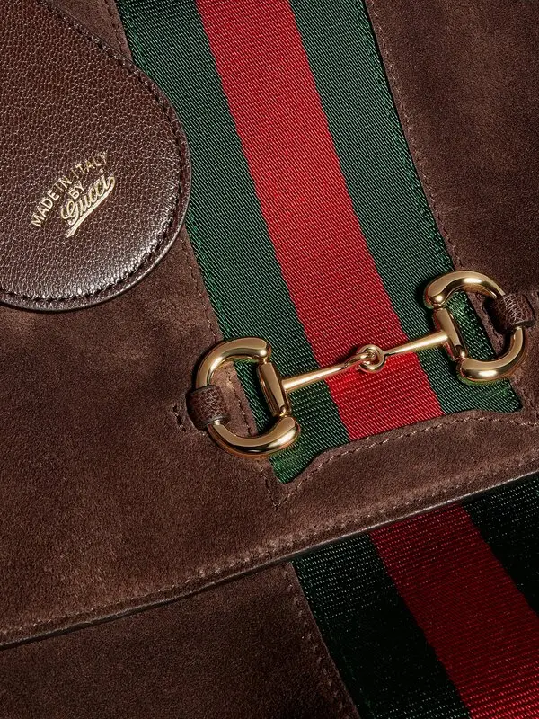Gucci Paparazzo Suede Handbag With Iconic Web Detail On The Front - Brown