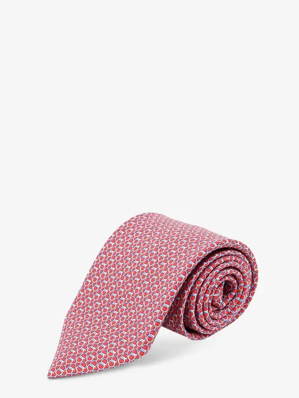 FERRAGAMO Silk Tie With Intreccio Print - Red