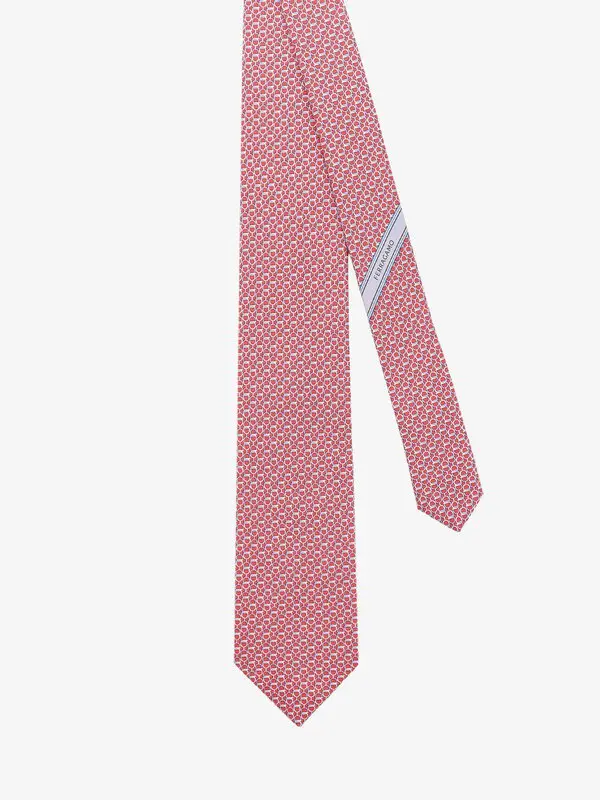 FERRAGAMO Silk Tie With Intreccio Print - Red