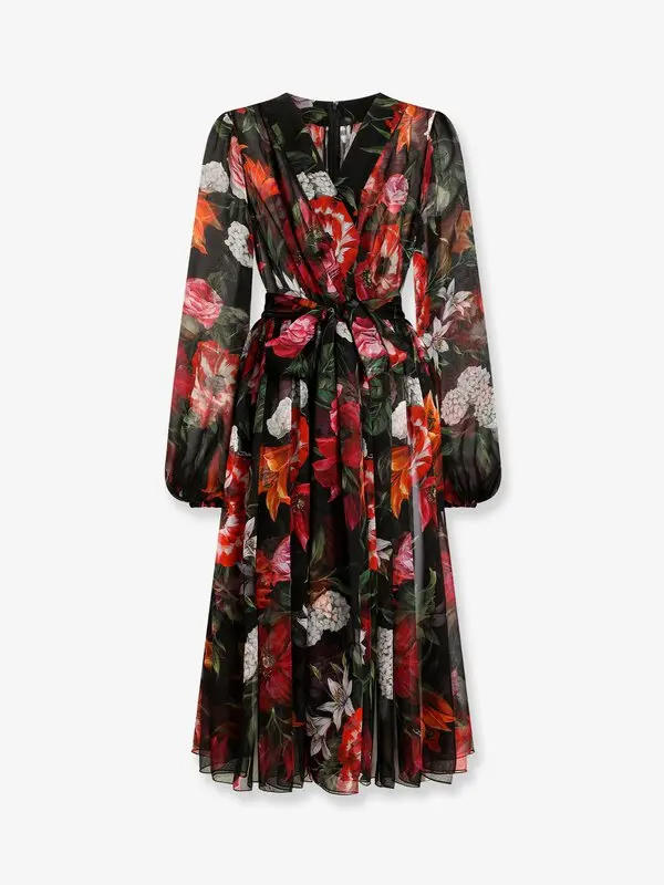 Dolce & Gabbana Floral Print Long Sleeve Chiffon Dress