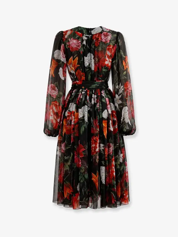 Dolce & Gabbana Floral Print Long Sleeve Chiffon Dress
