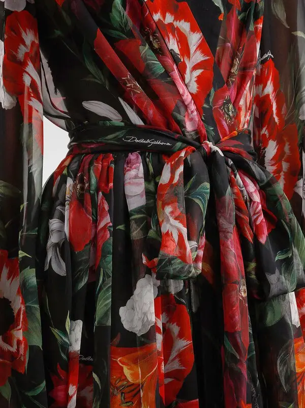 Dolce & Gabbana Floral Print Long Sleeve Chiffon Dress