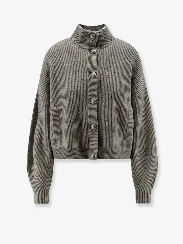 Brunello Cucinelli Ribbed High Neck Cashmere Cardigan