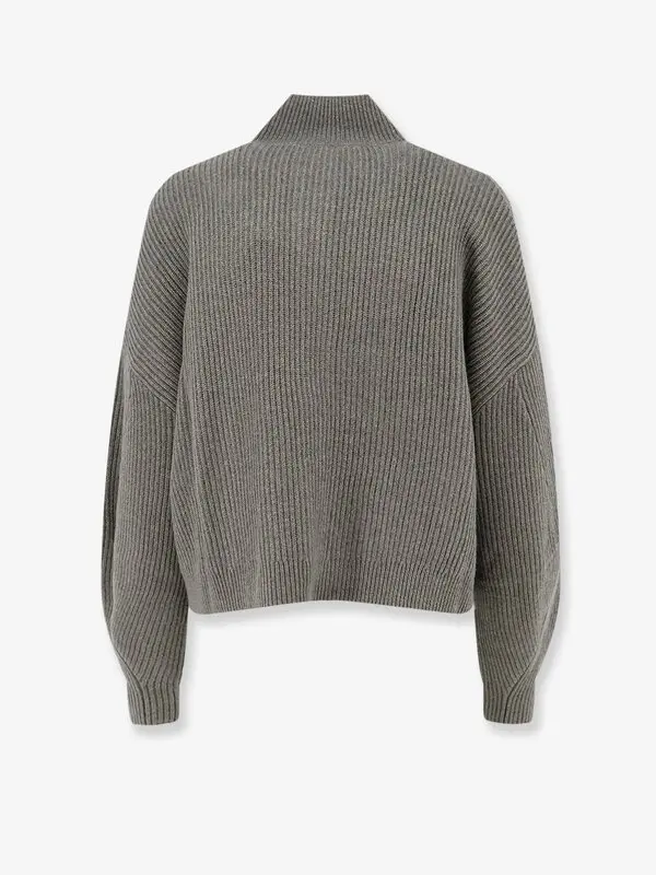 Brunello Cucinelli Ribbed High Neck Cashmere Cardigan