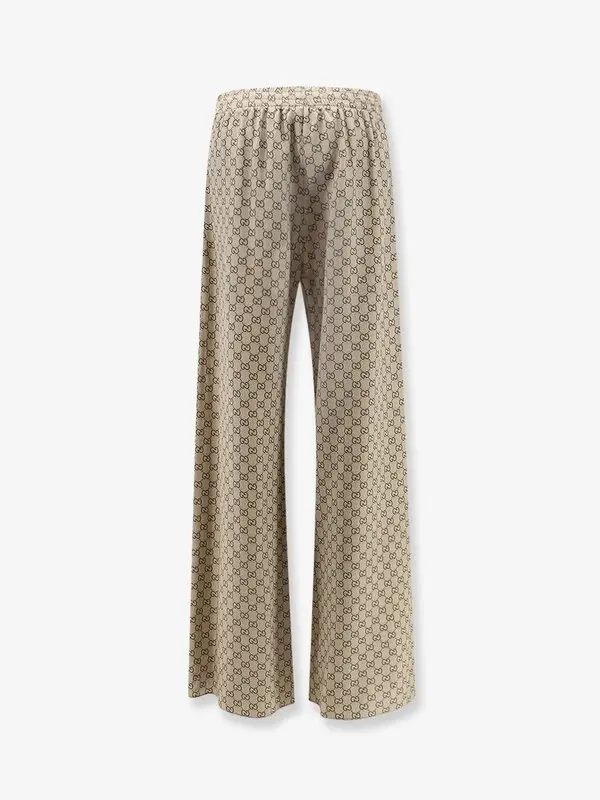 Gucci Silk Gg Print Wide Leg Trousers - Beige