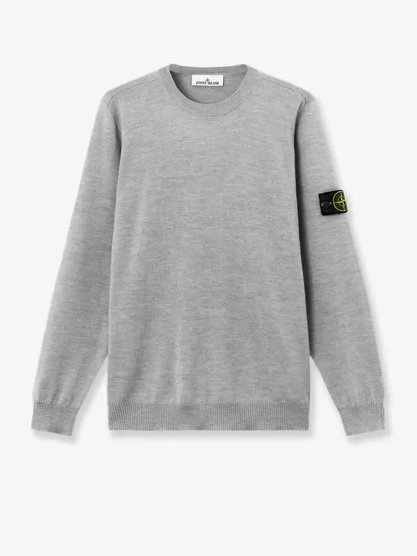 Stone Island Virgin Wool Crewneck Sweater With Logo Patch - Grey