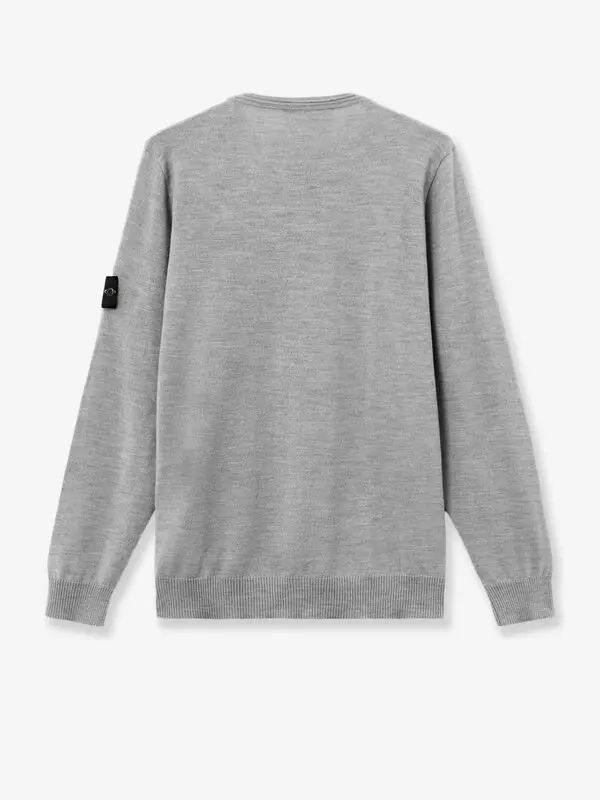 Stone Island Virgin Wool Crewneck Sweater With Logo Patch - Grey