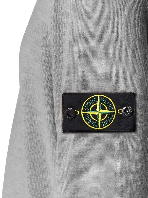 Stone Island Virgin Wool Crewneck Sweater With Logo Patch - Grey