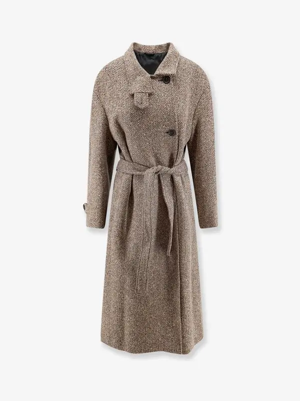 Brunello Cucinelli Herringbone Coat With Monili Detail
